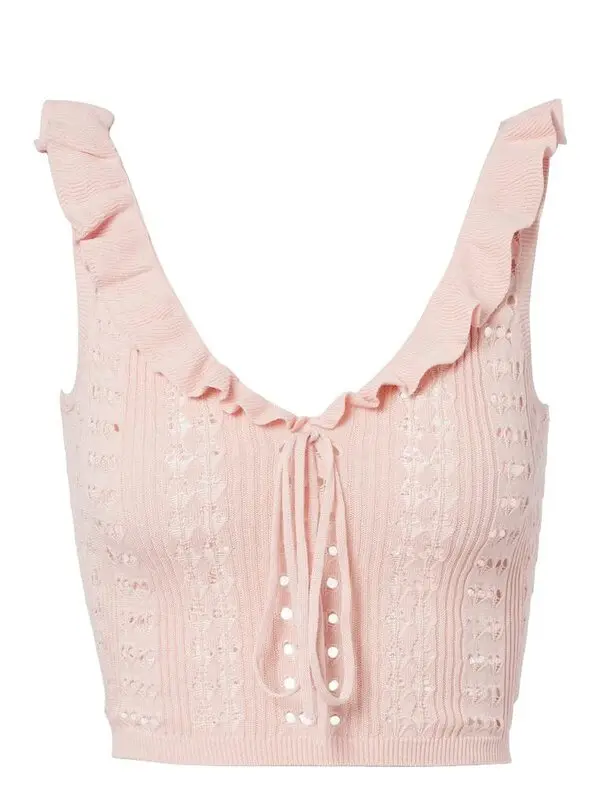 AYA MUSE Ruffled Pointelle Crop Top - Pink
