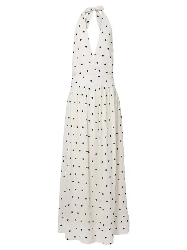 ADRIANA DEGREAS Polka-dot Halterneck Maxi Dress - White