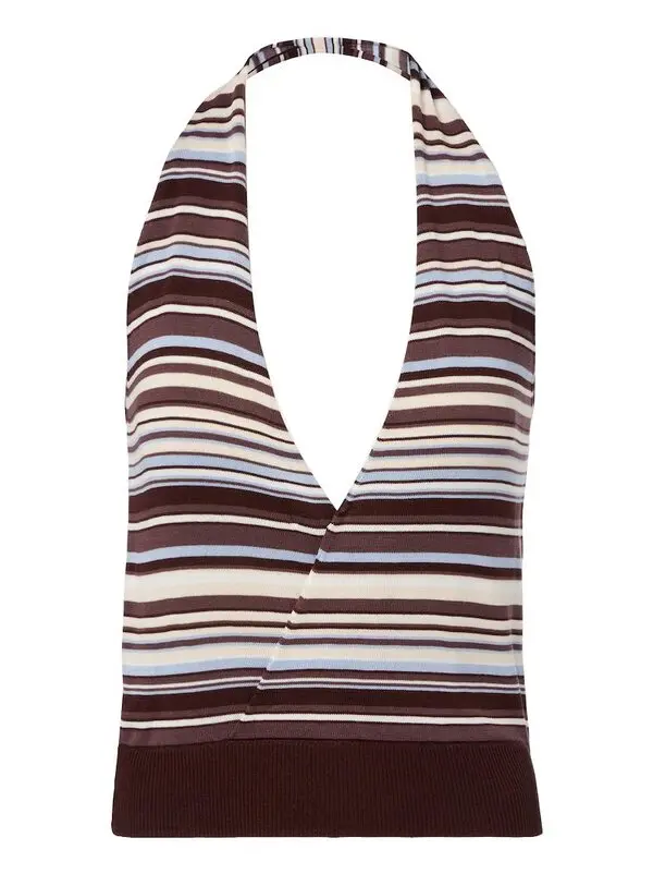 AYA MUSE Knitted Striped Halterneck Top - Brown