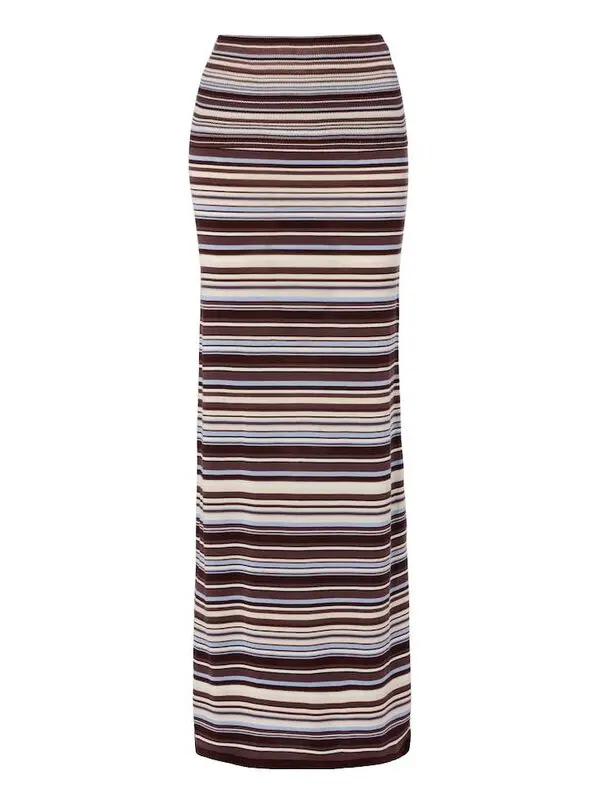 AYA MUSE Knitted Striped Maxi Skirt - Brown