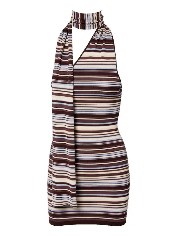 AYA MUSE Knitted Striped Minidress With Scarf Detail - Multicoloured