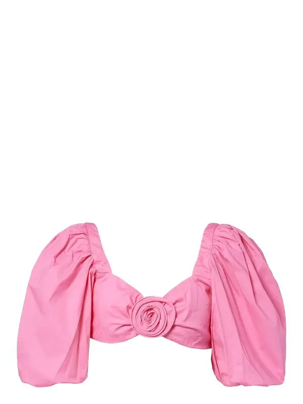 ADRIANA DEGREAS Floral-appliqué Crop Top - Pink