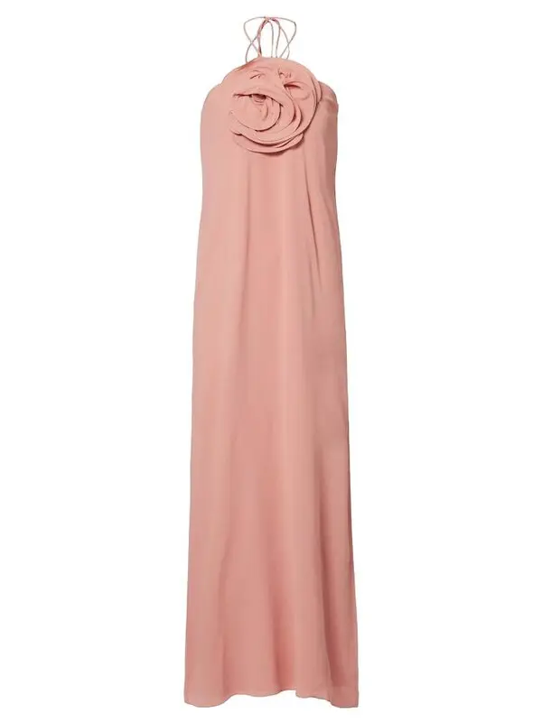 ADRIANA DEGREAS Floral-appliqué Halterneck Maxi Dress - Pink