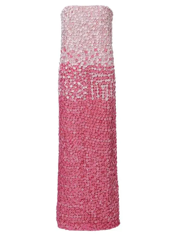 LA FUORI Floral Sequined Silk Gown - Pink