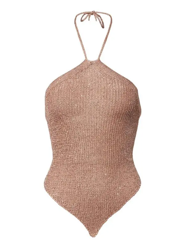 BANANHOT Liz Sequined Halterneck Top - Brown