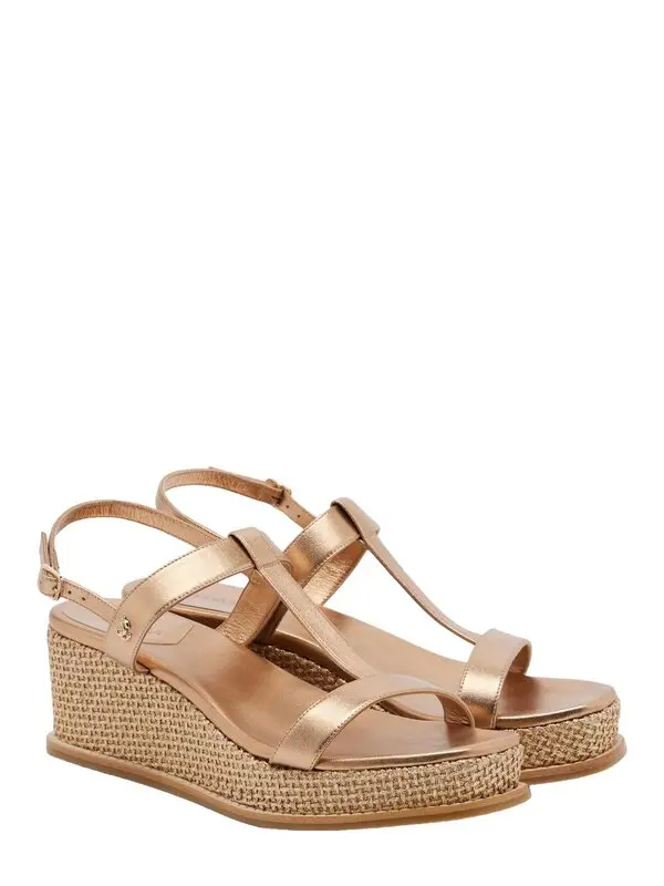 JIMMY CHOO Theia Metallic Leather Wedge Sandals - Gold