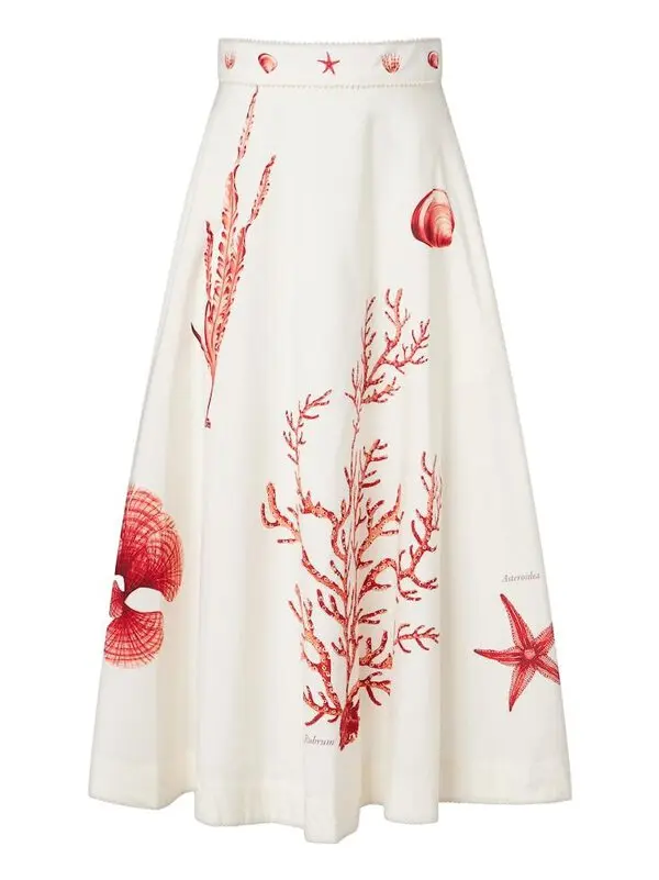 Agua Bendita Printed Cotton Midi Skirt - White