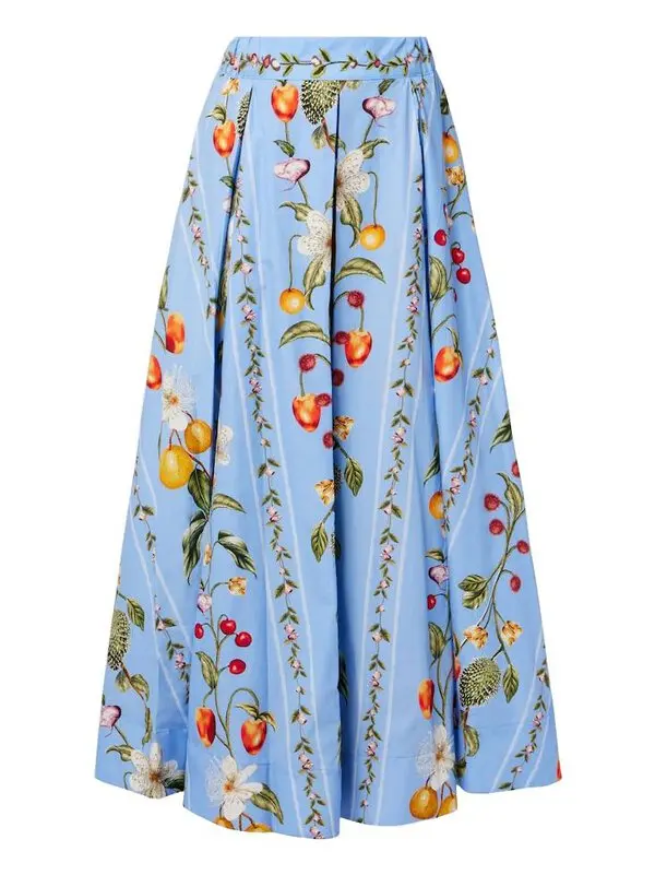 Agua Bendita Delta Printed Cotton Maxi Skirt - Blue