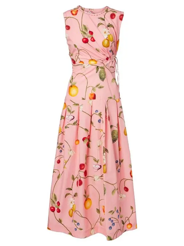 Agua Bendita Otoño Printed Cotton Midi Dress - Pink