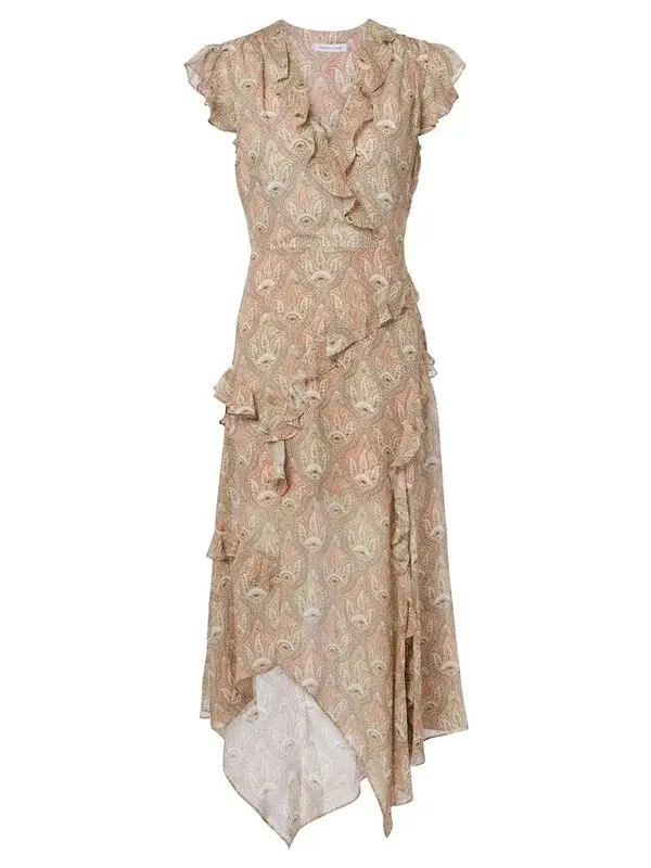 Veronica Beard Avenel Printed Ruffled Silk Midi Dress - Beige