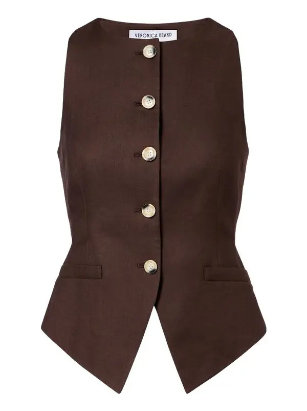 Veronica Beard Hartwell Linen-blend Twill Vest - Brown