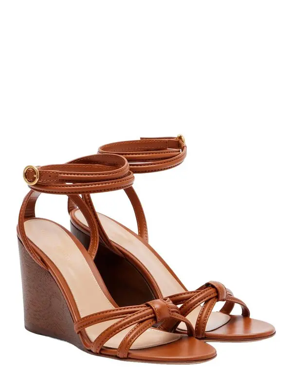 GIANVITO ROSSI Leather Wedge Sandals - Brown