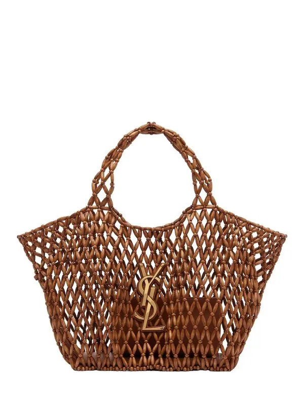 Saint Laurent Icare Cassandre Medium Beaded Shopper - Brown