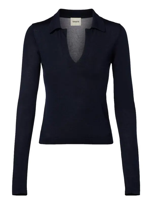 Khaite Mikel Silk Polo Sweater - Blue
