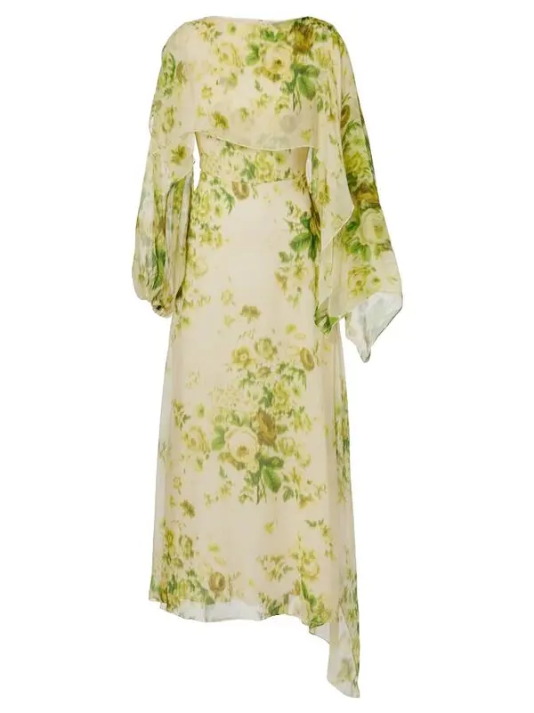 Erdem Floral Silk Creponne Midi Dress - Green