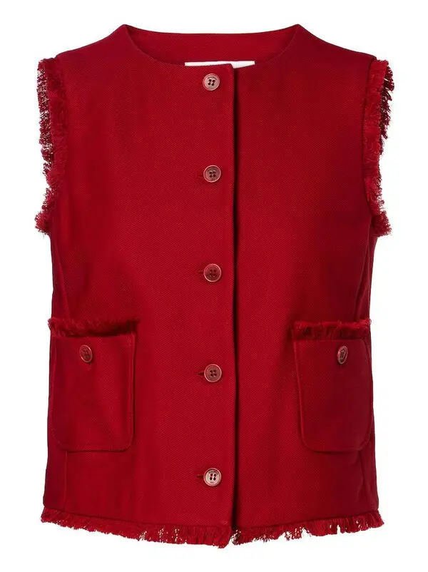 Max Mara Sumero Fringed Cotton Gabardine Vest - Red