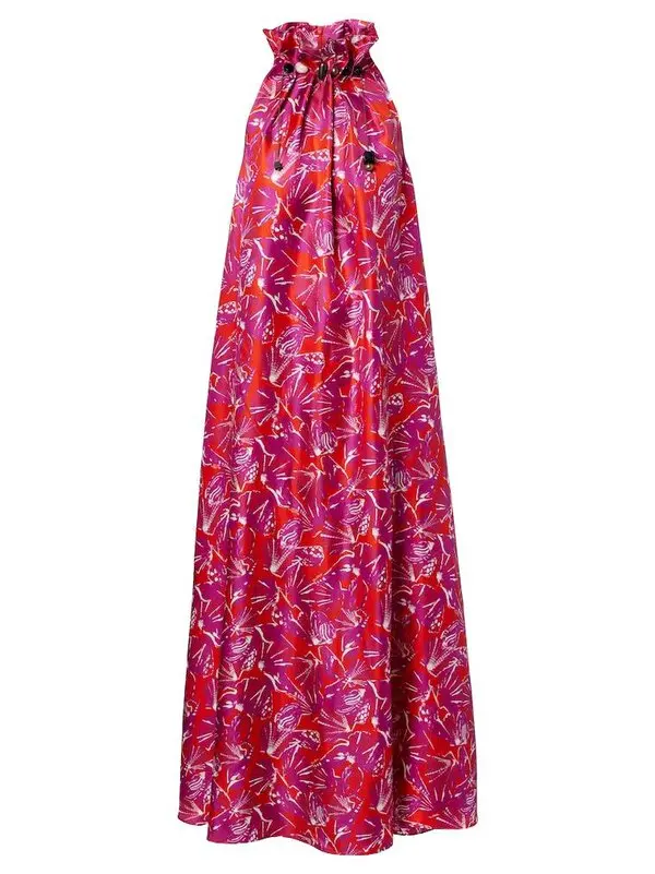 Max Mara Cartone Printed Silk Maxi Dress - Red