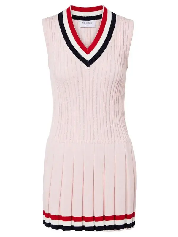 Thom Browne Pleated Cotton Mini Dress - Pink
