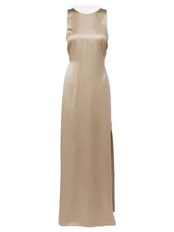 Max Mara Azoto Silk Satin Maxi Dress - Beige
