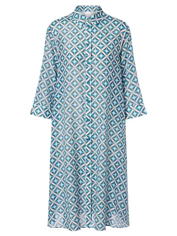 Max Mara Steppa Printed Cotton And Silk Midi Dress - Blue