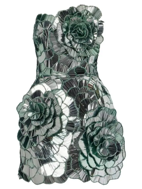 Oscar De La Renta Sequined Bustier Dress - Green