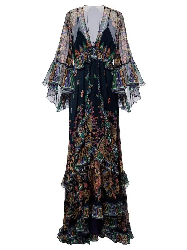 Etro Paisley Tiered Silk Chiffon Gown - Multicoloured