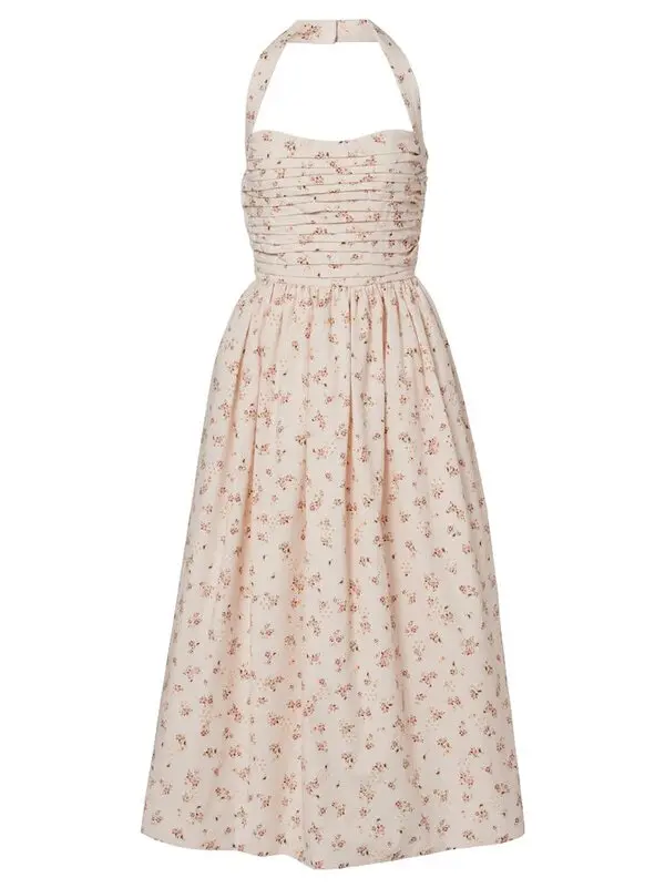 MARKARIAN Leia Floral Pleated Cotton Midi Dress - Pink