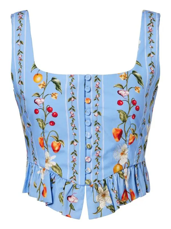 Agua Bendita Eslabon Printed Cotton Bustier Top - Blue