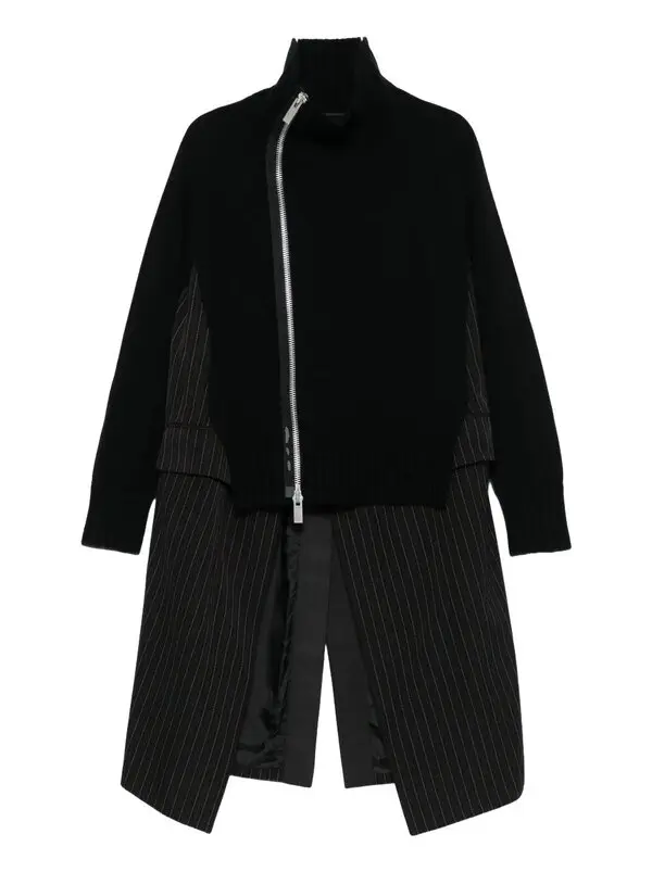 Sacai Stripe Doeskin X Wool Knit Coat Dress - Black