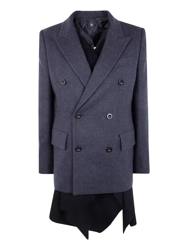 Sacai Wool Melton X Wool Knit Jacket - Gray