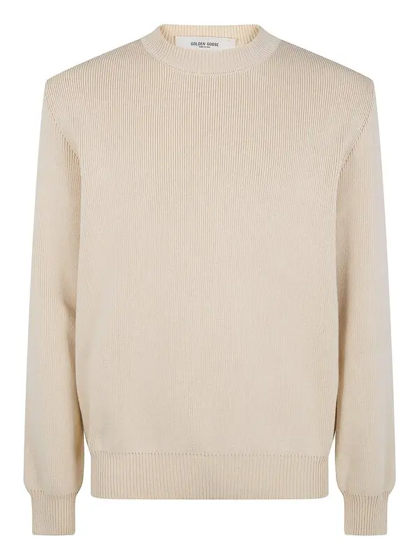 GOLDEN GOOSE Organic Cotton Crew Neck Knit Sweater - Beige