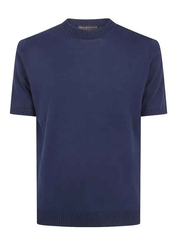 FILIPPO DE LAURENTIIS Short Sleeves Round Neck Sweater - Blue