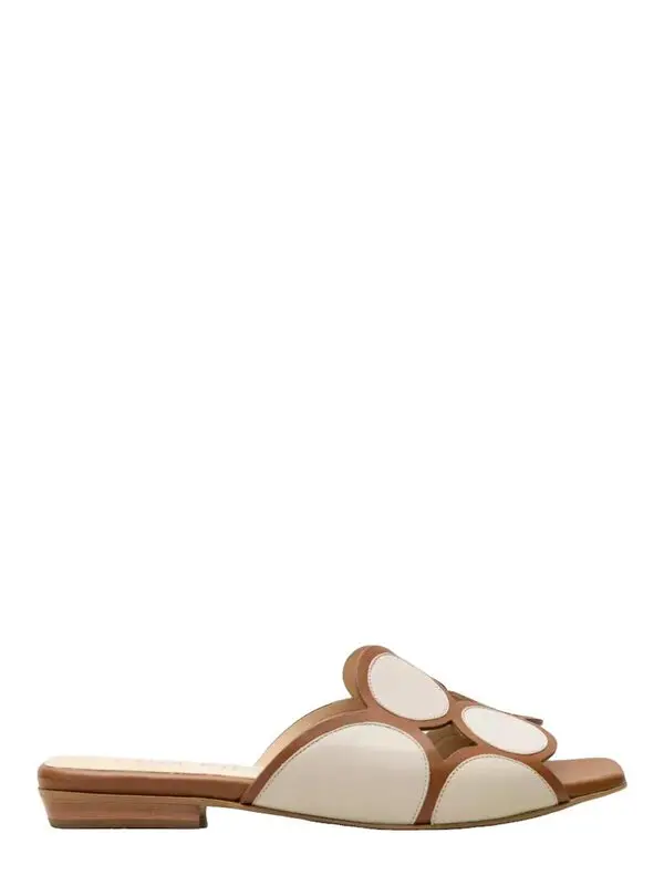 CHUCKIES Cut-out Leather Flat Sandals - Brown