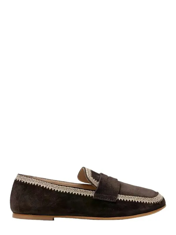 CHUCKIES Crochet-trimmed Suede Loafers - Brown