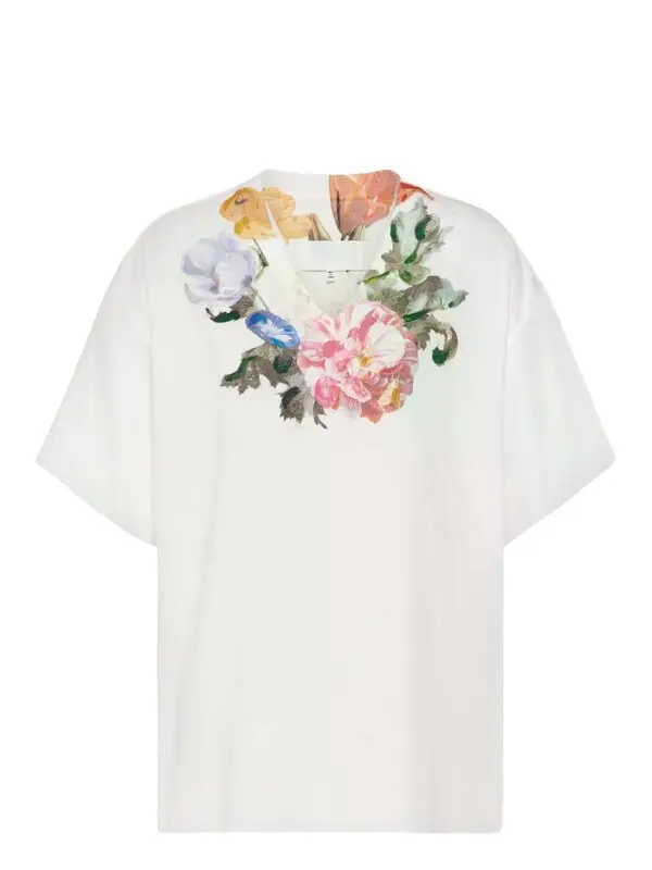 MAISON MARGIELA Floral V-neck T-shirt - White