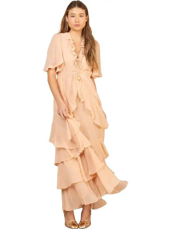 Hale Bob Carina Solid Maxi Dress - Neutral / Floral