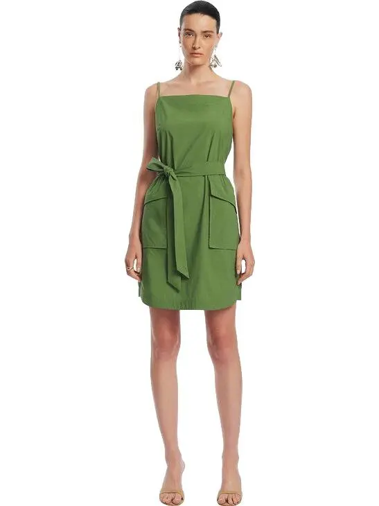 Lela Rose Tech Poplin Belted Dress - Green / Yellow
