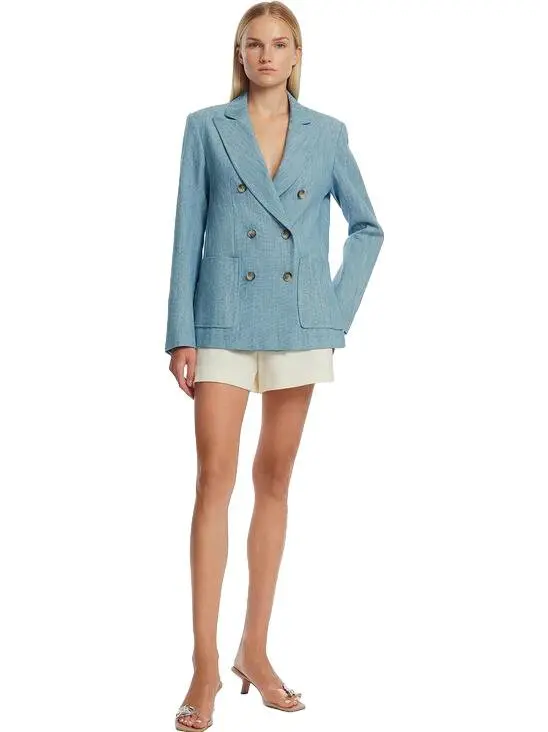 Lela Rose Denim Double-breasted Blazer - Blue / Denim