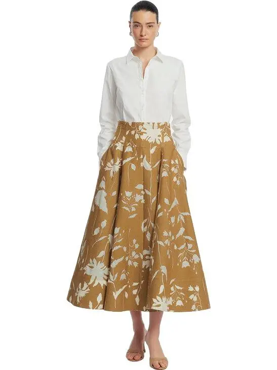 Lela Rose Floral Jacquard Parker Skirt - Brown