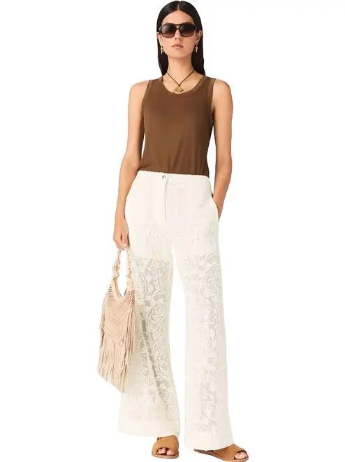 Maje Floral Guipure Lace Palazzo Trousers - Neutral / White