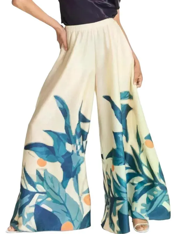 DIARRABLU Botanical-print Palazzo Trousers - Neutrals