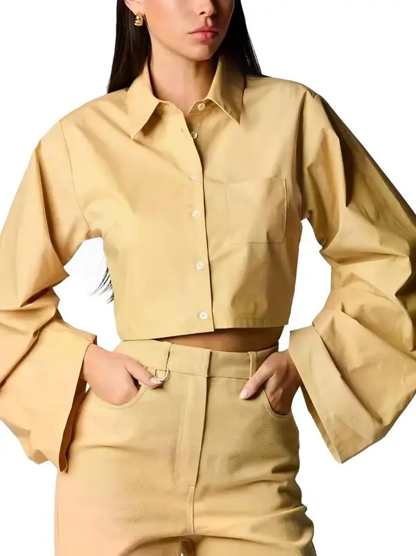 HEVRON Raquel Cropped Bell-sleeve Shirt - Neutrals