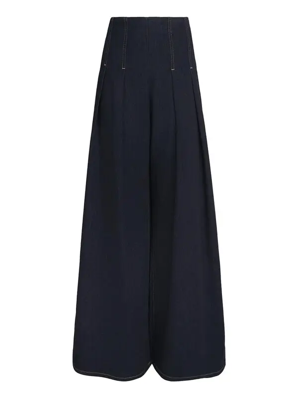 Alice + Olivia Denim Pleated Henry Wide-leg Trousers - Black
