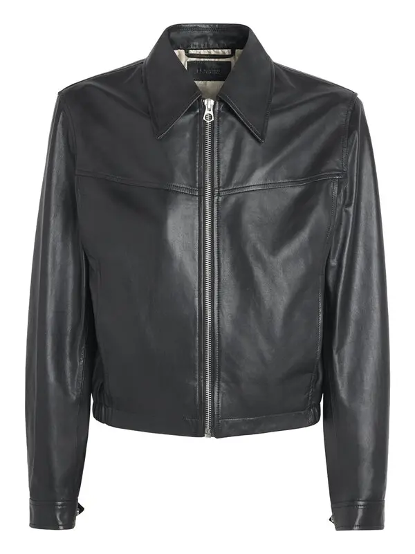 LEMAIRE Waxed Leather Biker Jacket - Black