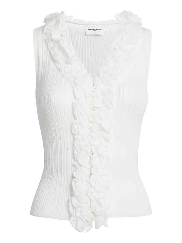 Claudie Pierlot Ruffle-trim Ribbed Tank Top - White