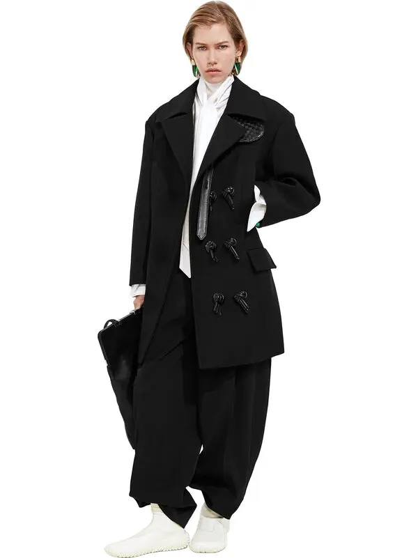 Bottega Veneta Wool And Nylon Gabardine Wide Leg Pants - Double Black