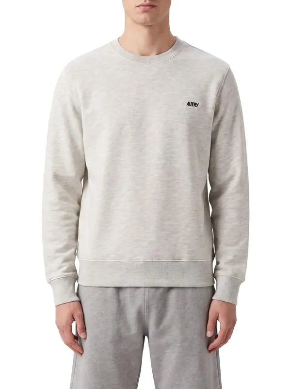 AUTRY Crewneck Cotton Jumper With Contrasting Embroidered Logo - Grey