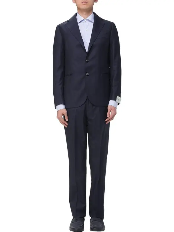LUIGI BORRELLI Single-breasted Virgin Wool Suit - Navy