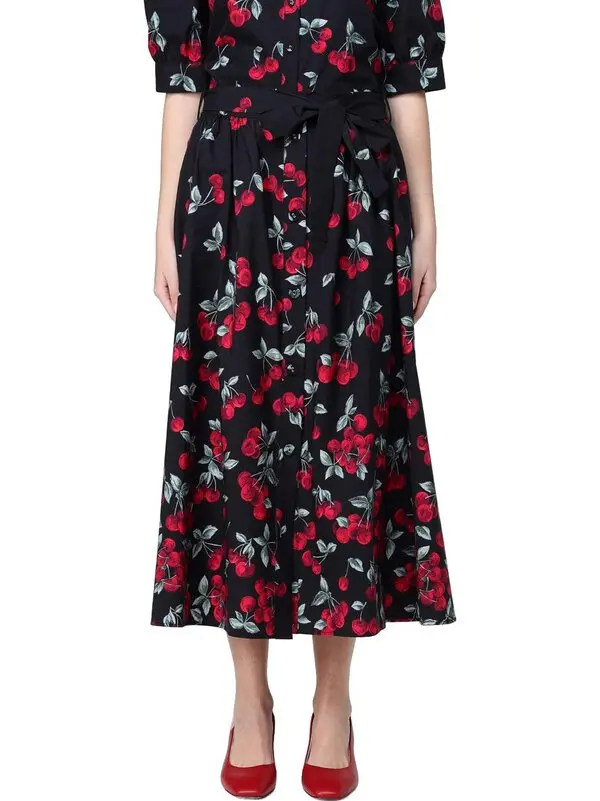 TWINSET Printed Cotton A-line Midi Skirt - Black