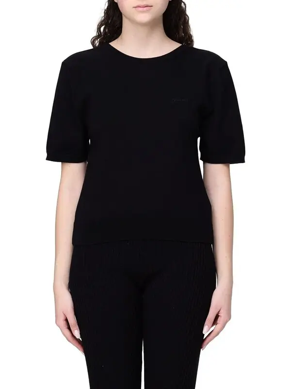 GANNI Organic Cotton Knit Jumper With Back Tie Detail - Black